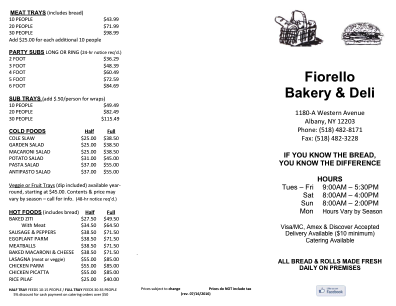 Menu | Fiorello Bakery & Deli
